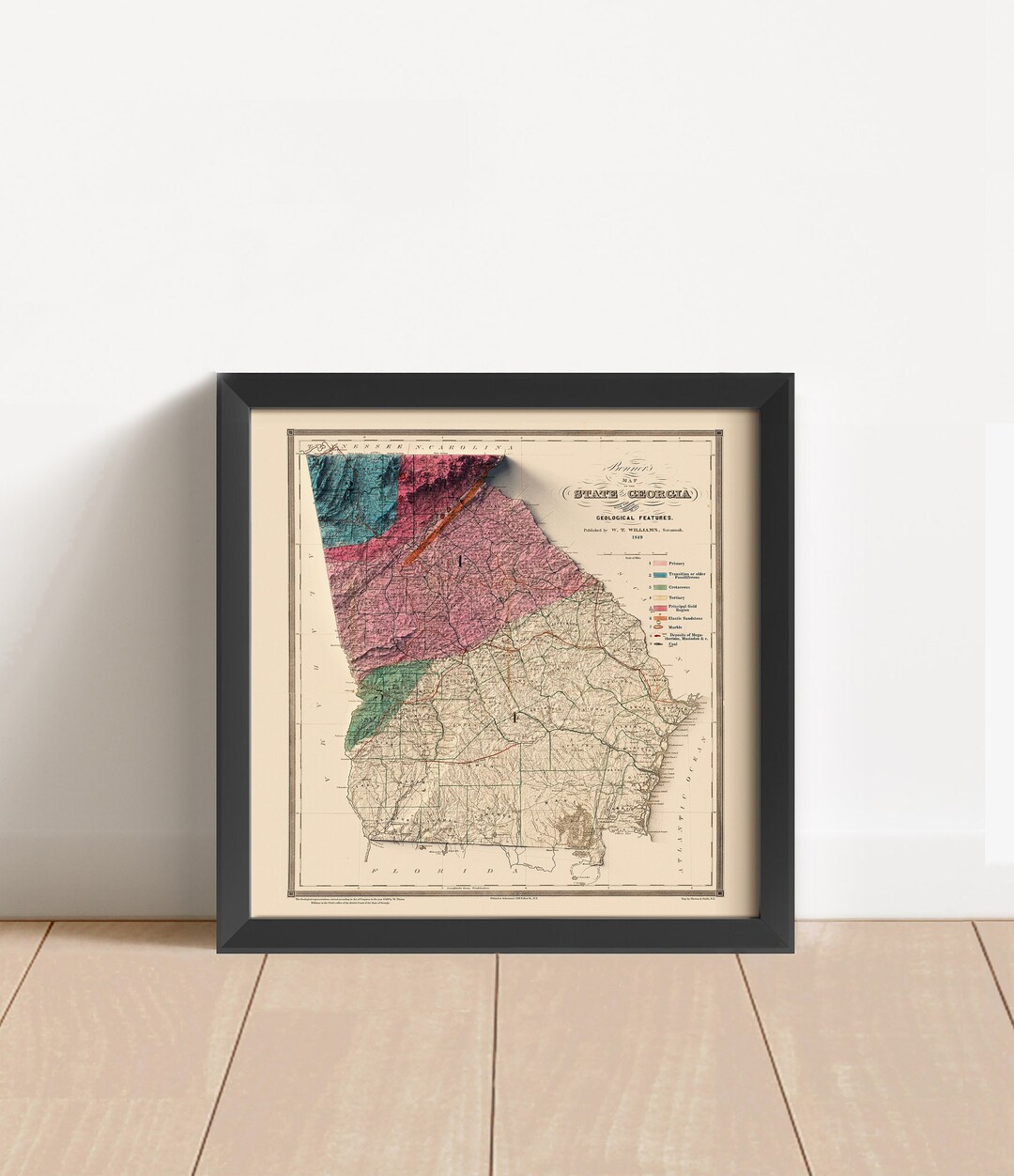 Georgia Map (1849), Georgia USA Relief Map, Georgia Wall Decor, Georgia ...