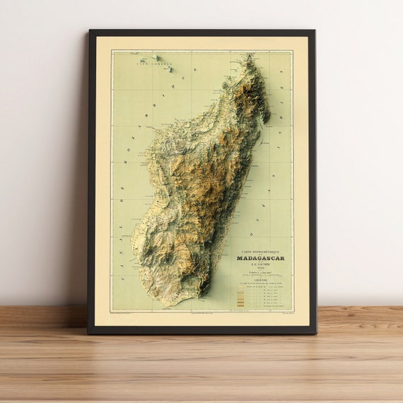 Madagascar Map Madagascar Relief Map Madagascar Vintage - Etsy