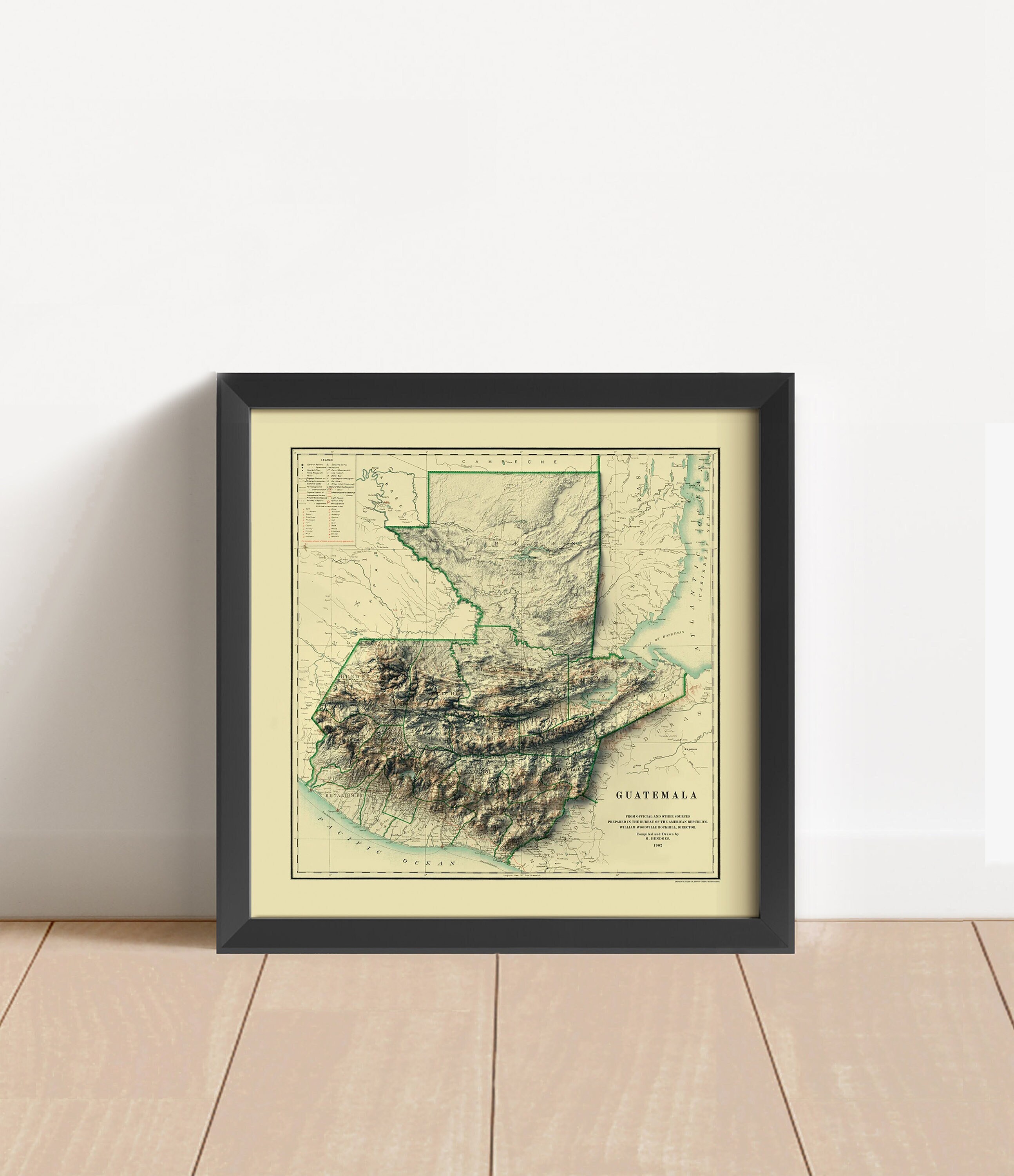 Guatemala Map 1902, Guatemala Relief Map, Guatemala Wall Decor ...