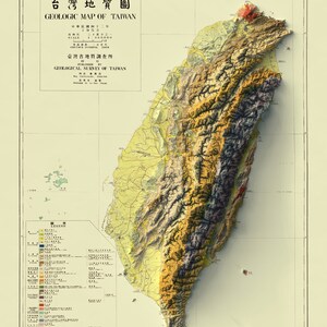 Taiwan Map Taiwan Shaded Relief Map Taiwan Wall Art Taiwan - Etsy