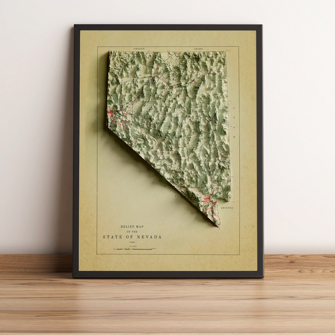 Mapa de Nevada Mapa en relieve de Nevada Mapa vintage de Nevada Nevada ...