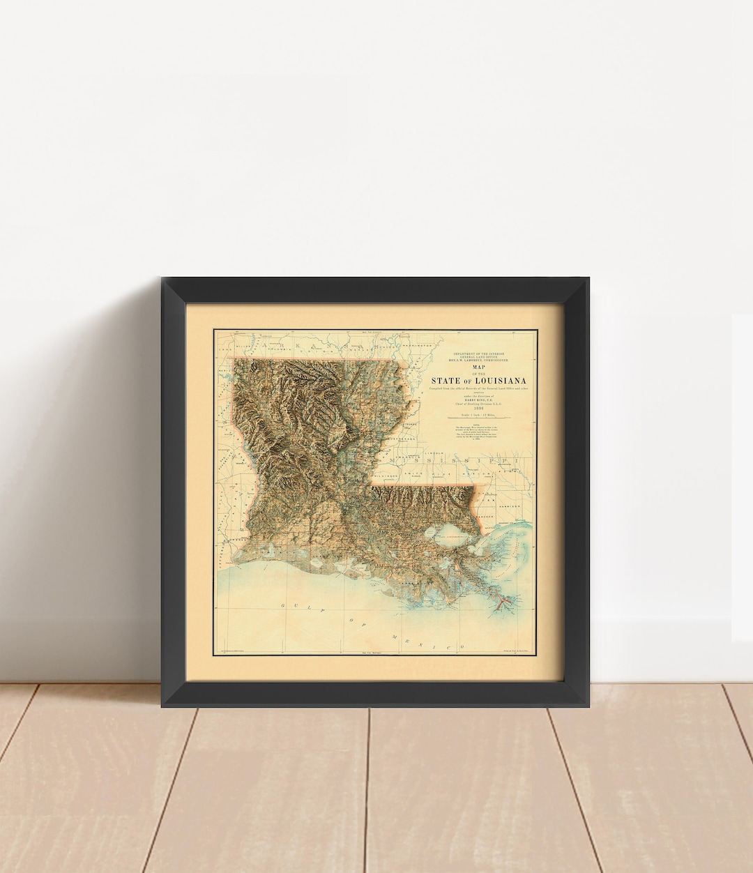 Louisiana Map 1896, Louisiana Relief Map, Louisiana Wall Decor, Louisiana Vintage Map, Louisiana ...