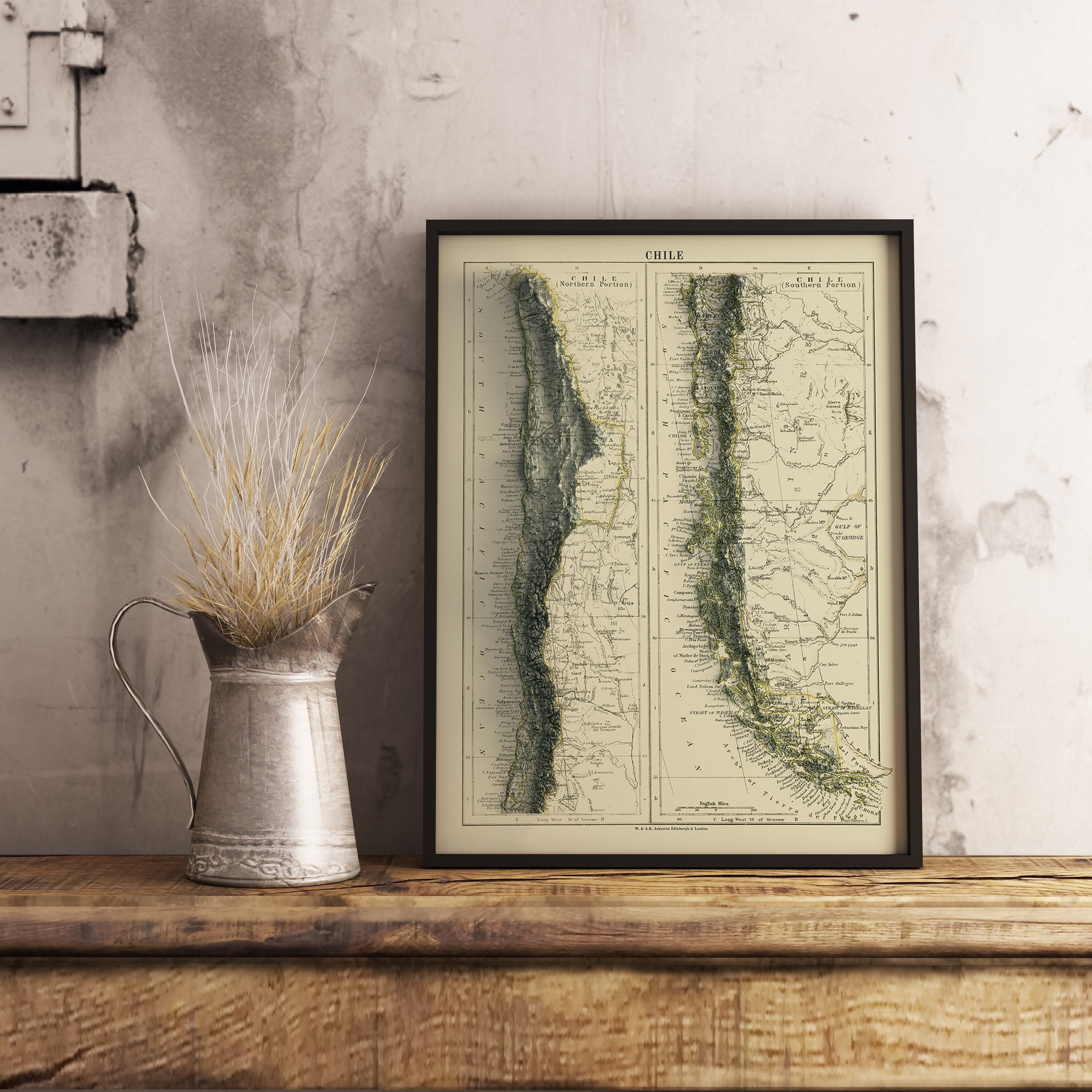 Chile Map 1892, Chile Relief Map, Chile Wall Decor, Chile Vintage Map ...