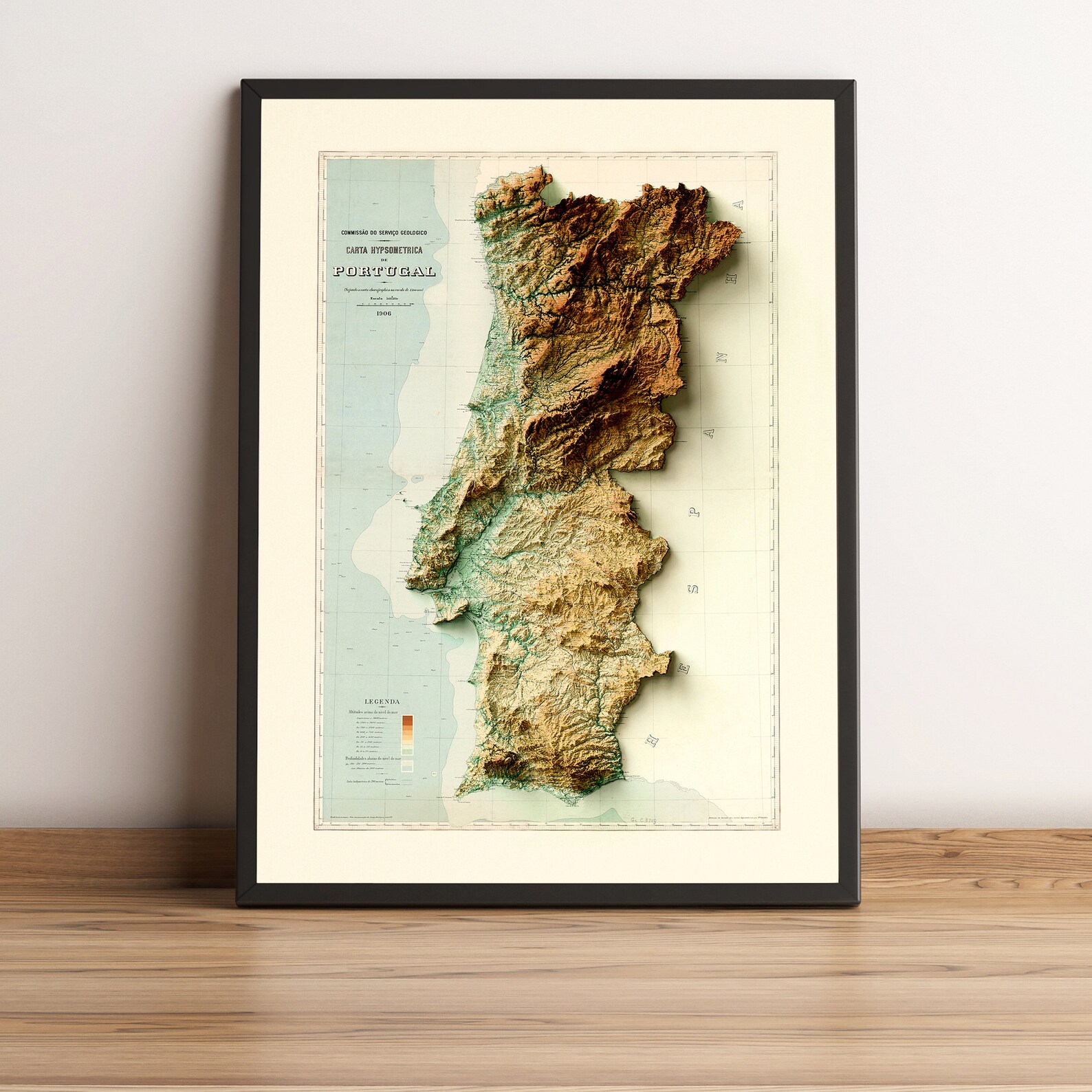 Mapa de Portugal - Mapa en relieve de Portugal - Mapa vintage de ...
