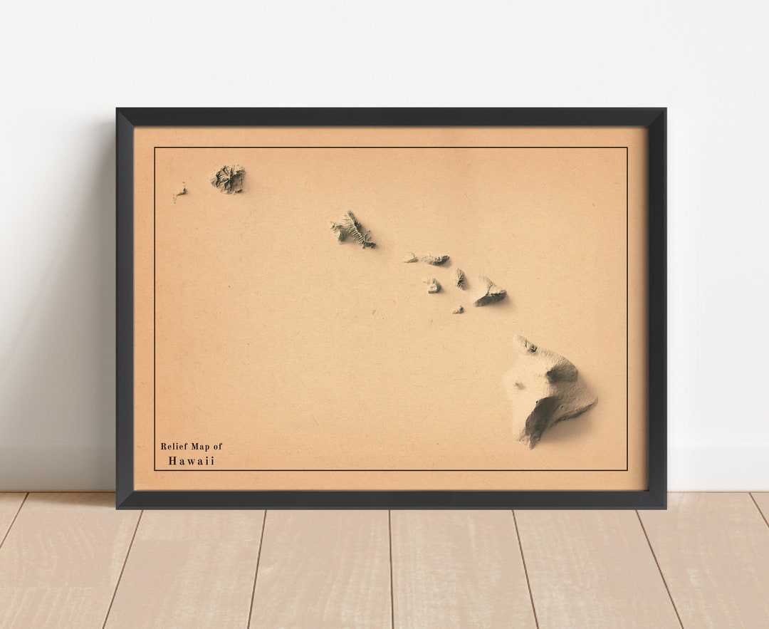 Hawaii Map, Hawaii Relief Map, Hawaii Wall Decor, Hawaii Minimalist Map ...