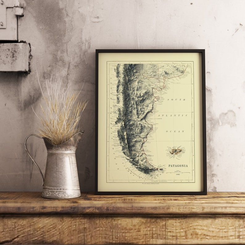 Patagonia Map, Patagonia Shaded Relief Map, Patagonia Print, Patagonia ...