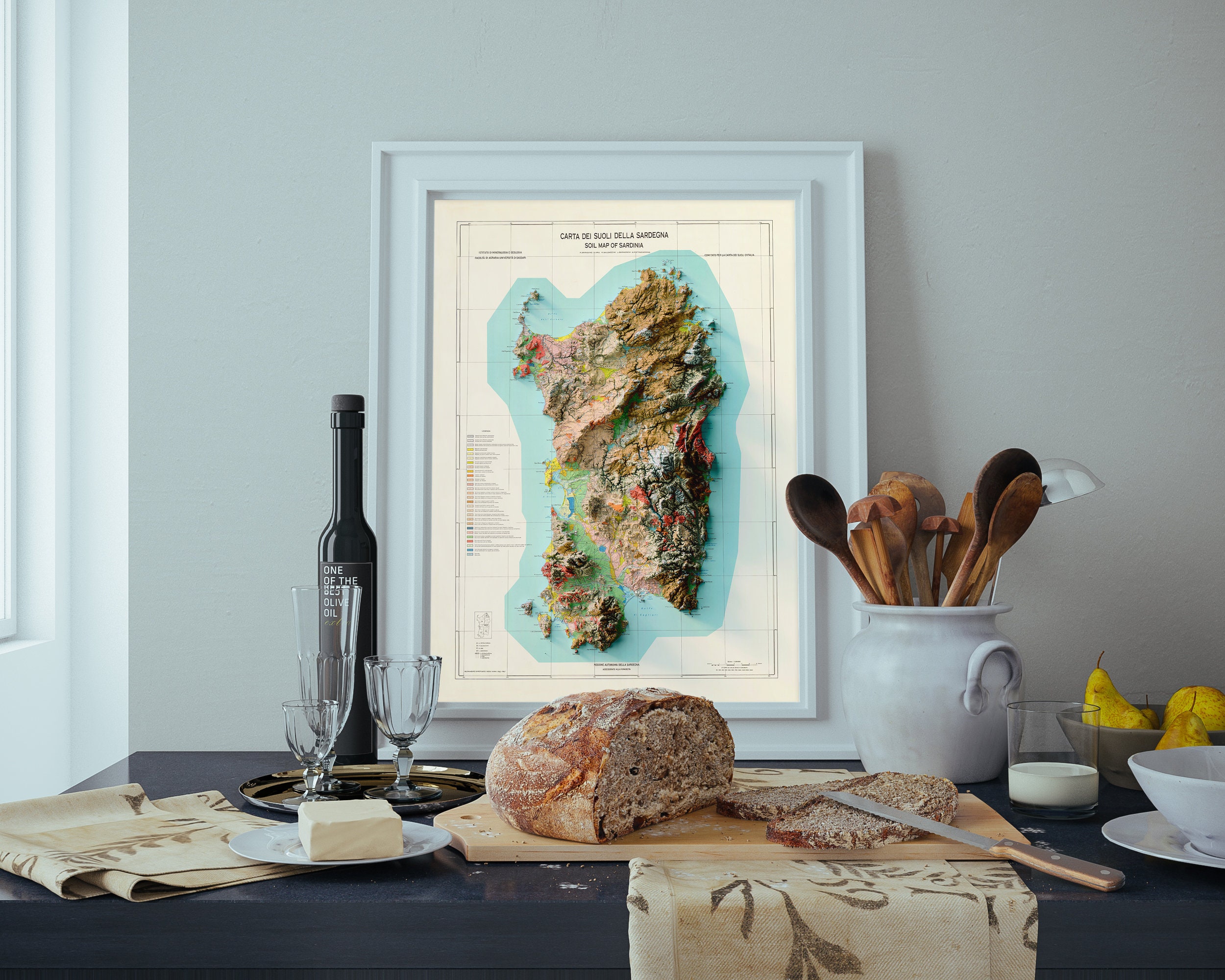 Sardinia Map Sardegna Topo Map Sardinia Relief Map Vintage Map of ...