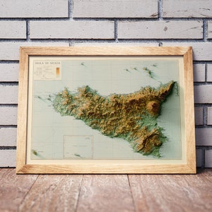 Sicily Map - Sicily Relief Map - Sicilia Wall Decor - Vintage Map of ...