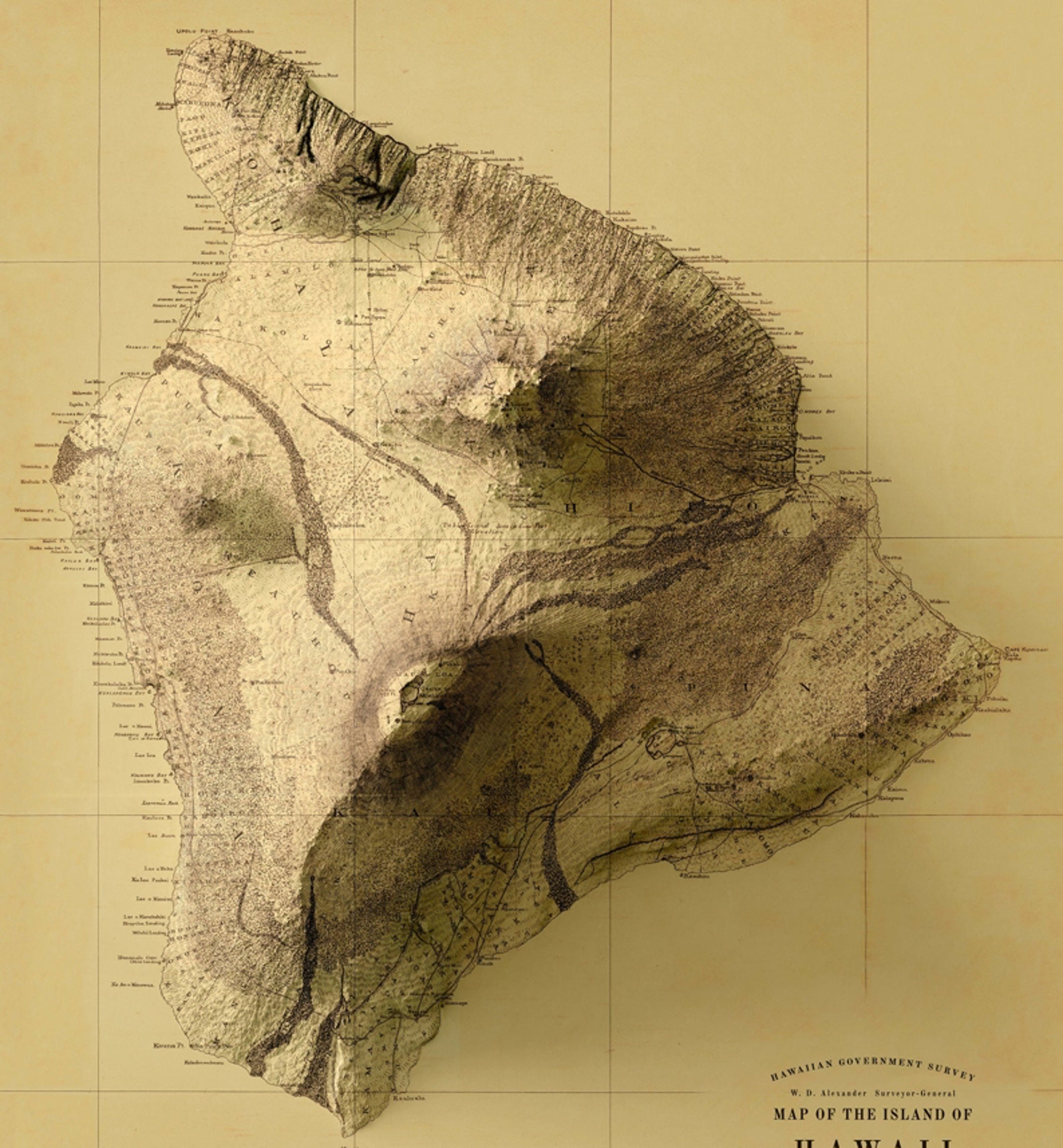 Hawaii Island Map 1886, Hawaii Relief Map, Hawaii Wall Decor, Hawaii ...