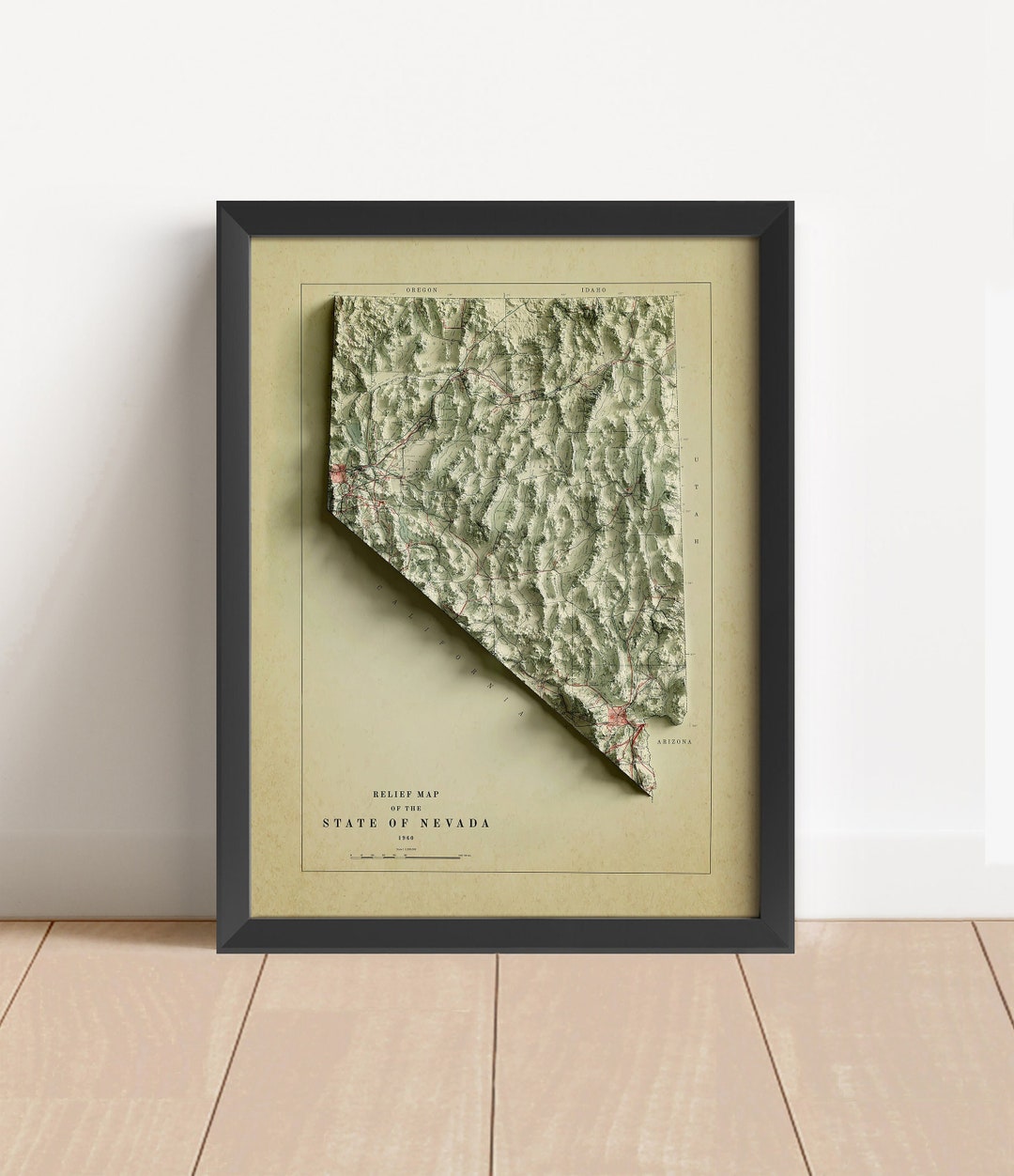 Nevada Vintage Relief Map, Based on 1960 Original | Nevada Wall Art & Home Decor | Framed Print ...