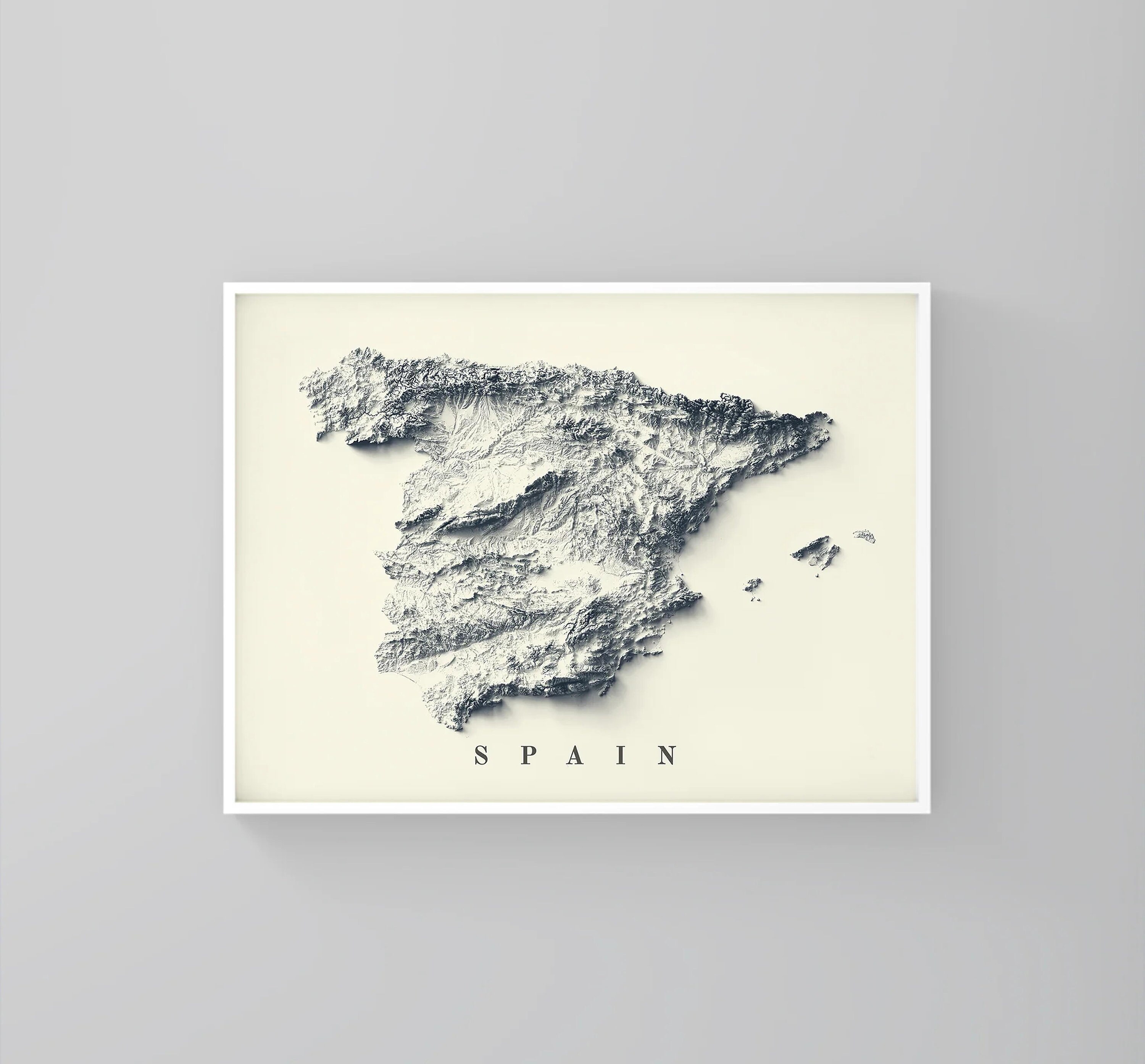 Spain Minimalist Relief Map | Spain Wall Art | Spain Framed Print ...