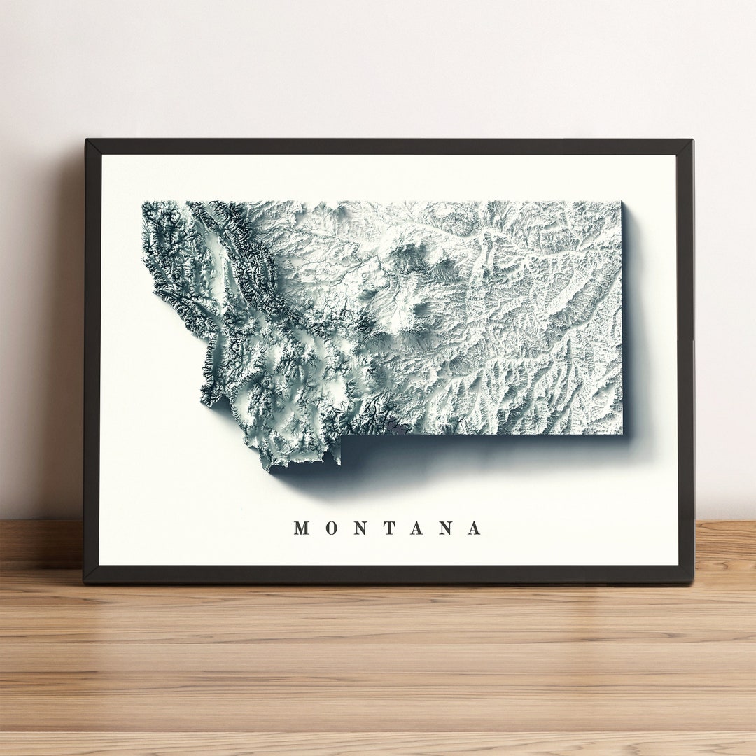 Montana Map set With Two Maps, Montana Relief Map, Montana Poster ...