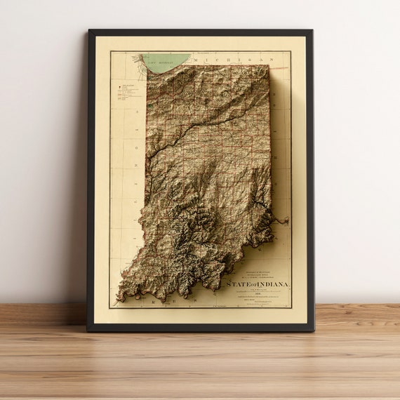 Indiana Map Indiana Relief Map Indiana Vintage Map | Etsy