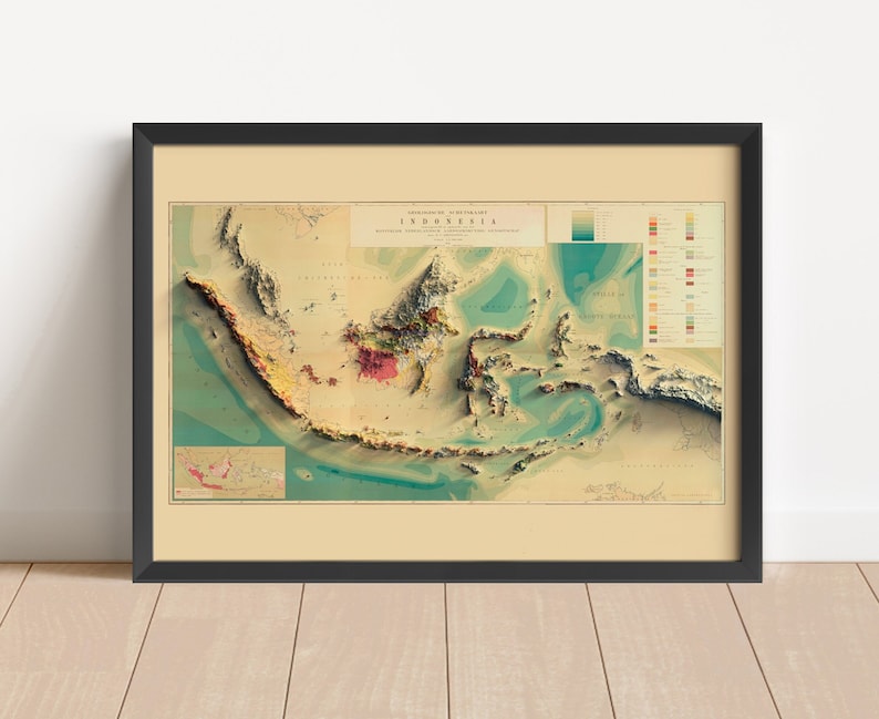 Indonesia Map (1914), Indonesia Relief Map, Indonesia Wall Decor ...