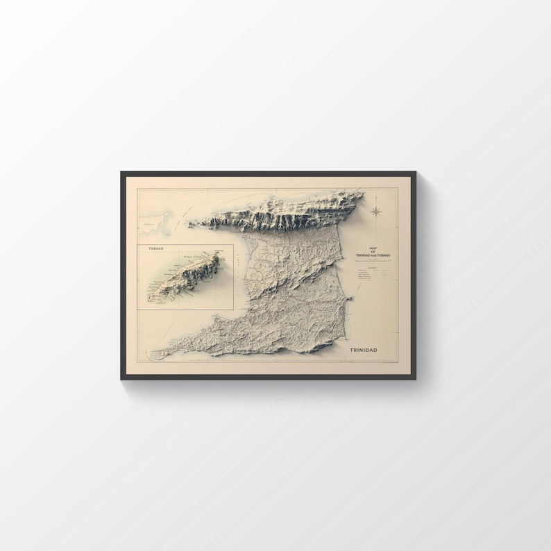 Trinidad and Tobago Vintage Relief Map, Based on 1921 Original ...