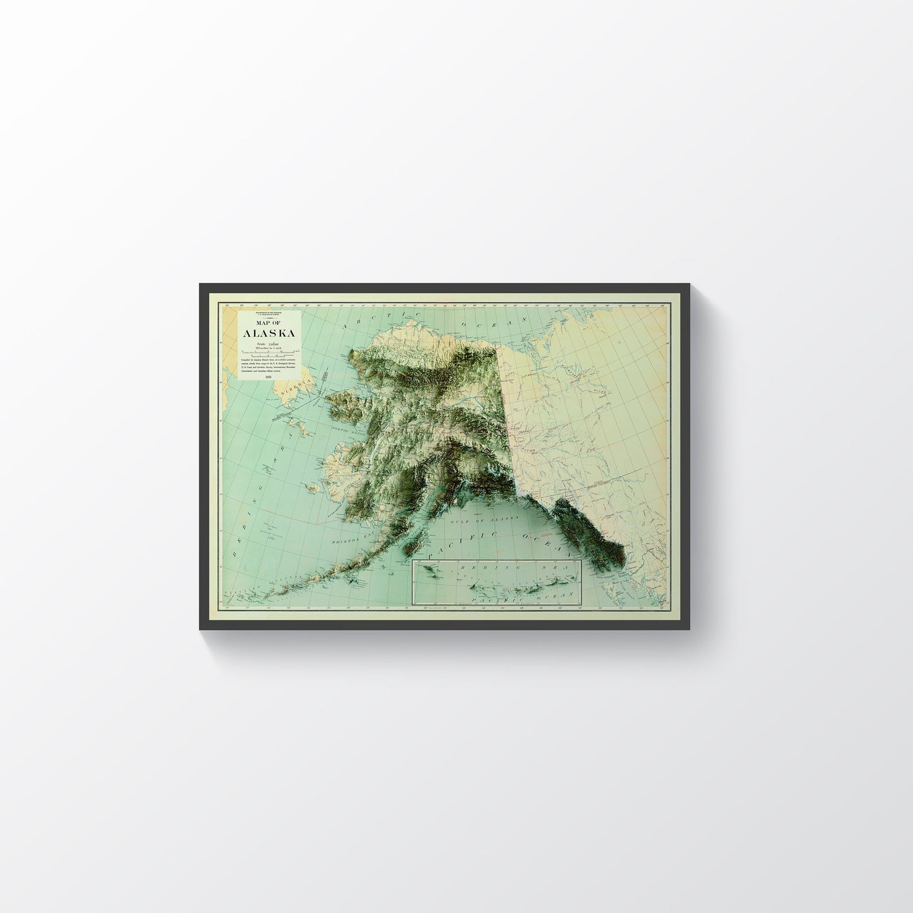 Alaska Map 1931, Alaska Relief Map, Alaska Wall Decor, Alaska Vintage ...