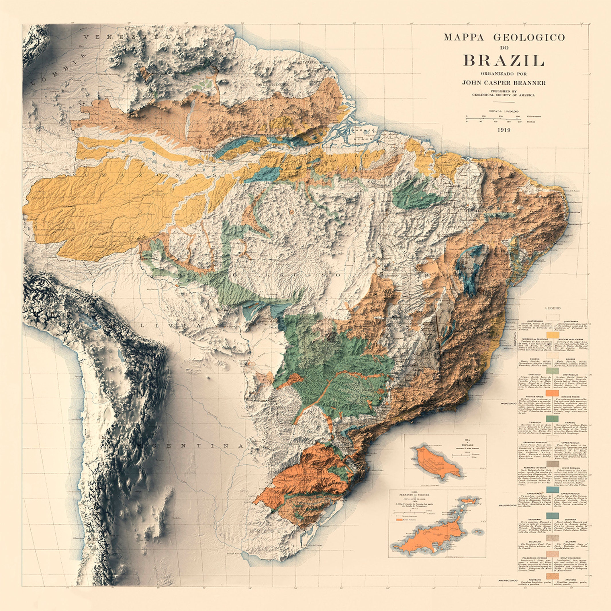 Map of Brazil Relief Map of Brazil Brazil Old Map Vintage Map of Brazil ...