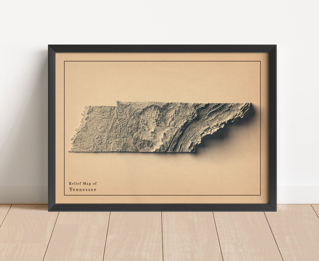 Tennessee Minimalist Relief Map | Tennessee Wall Art | Tennessee Framed ...