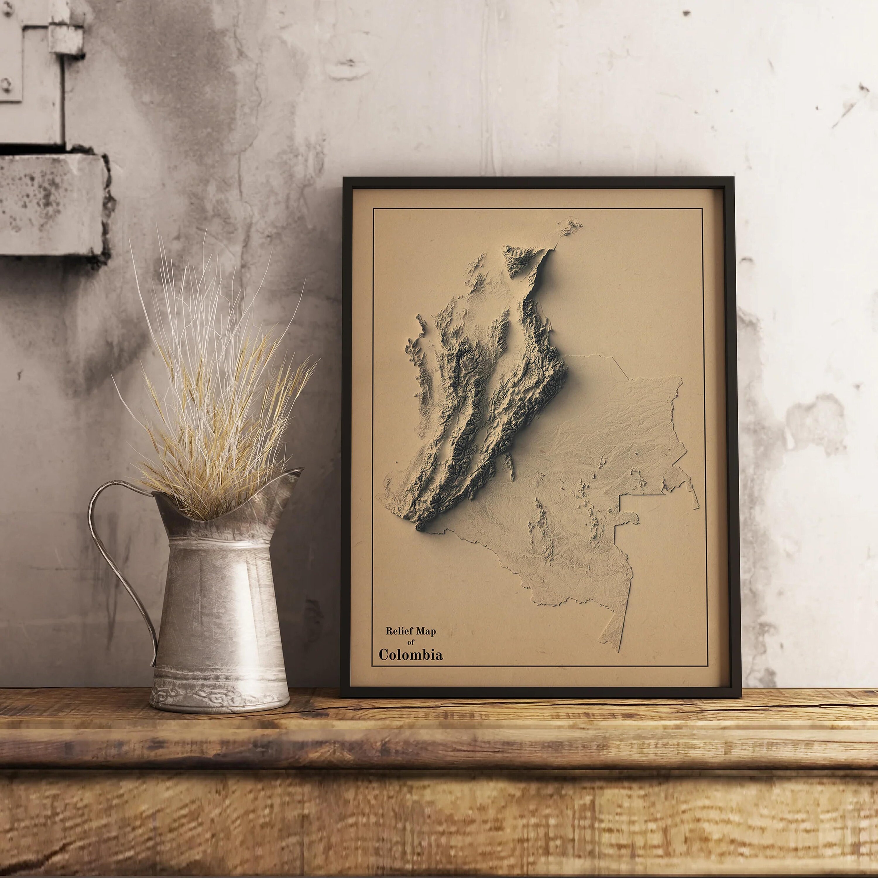 Colombia Map, Colombia Relief Map, Colombia Wall Decor, Colombia ...