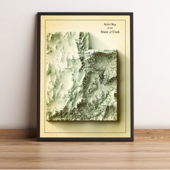 Utah Map Utah Relief Map Utah Topo Map Utah Print Utah - Etsy