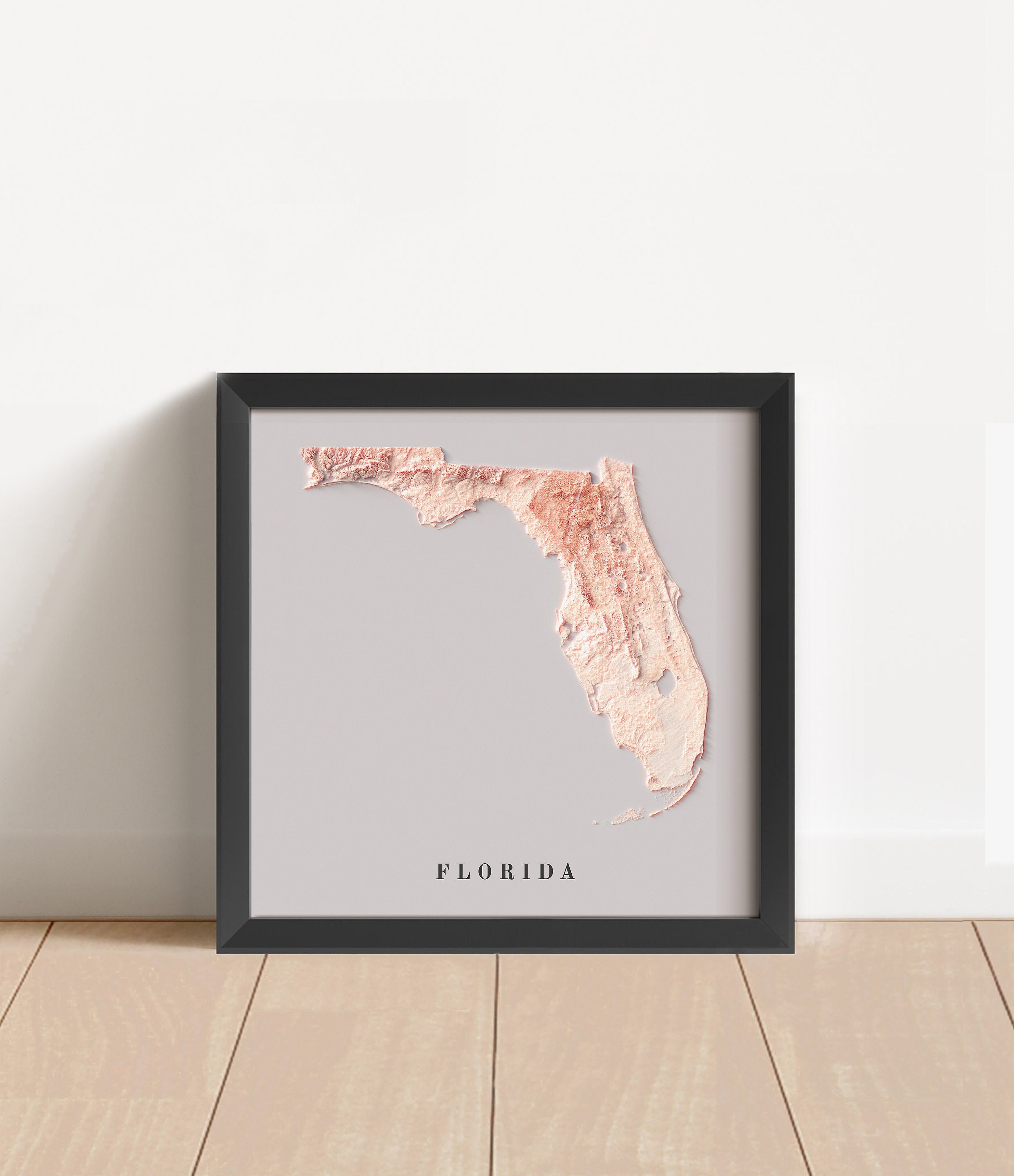 Florida Map, Florida Relief Map, Florida Wall Decor, Florida Minimalist ...