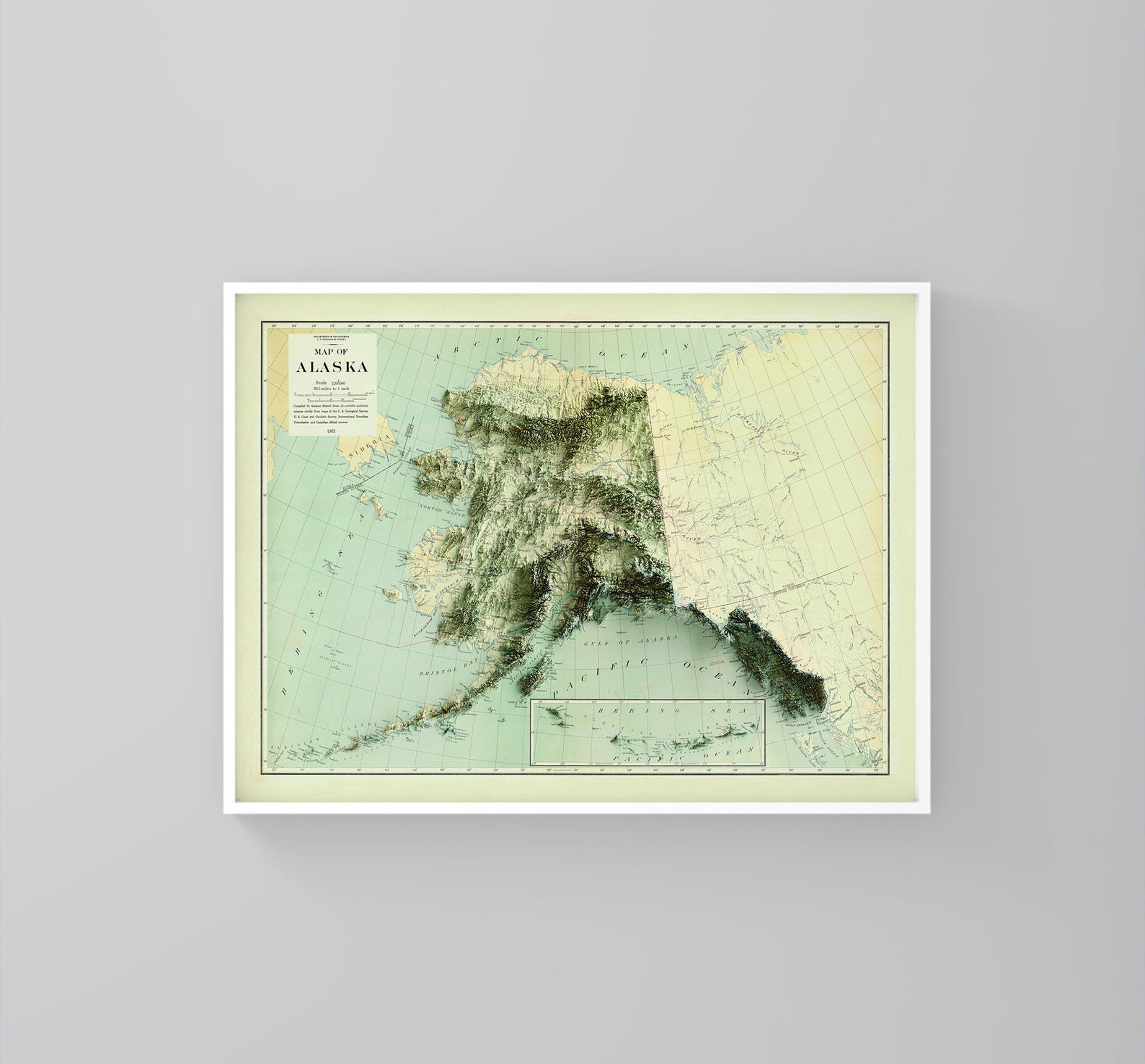 Alaska Map 1931, Alaska Relief Map, Alaska Wall Decor, Alaska Vintage ...