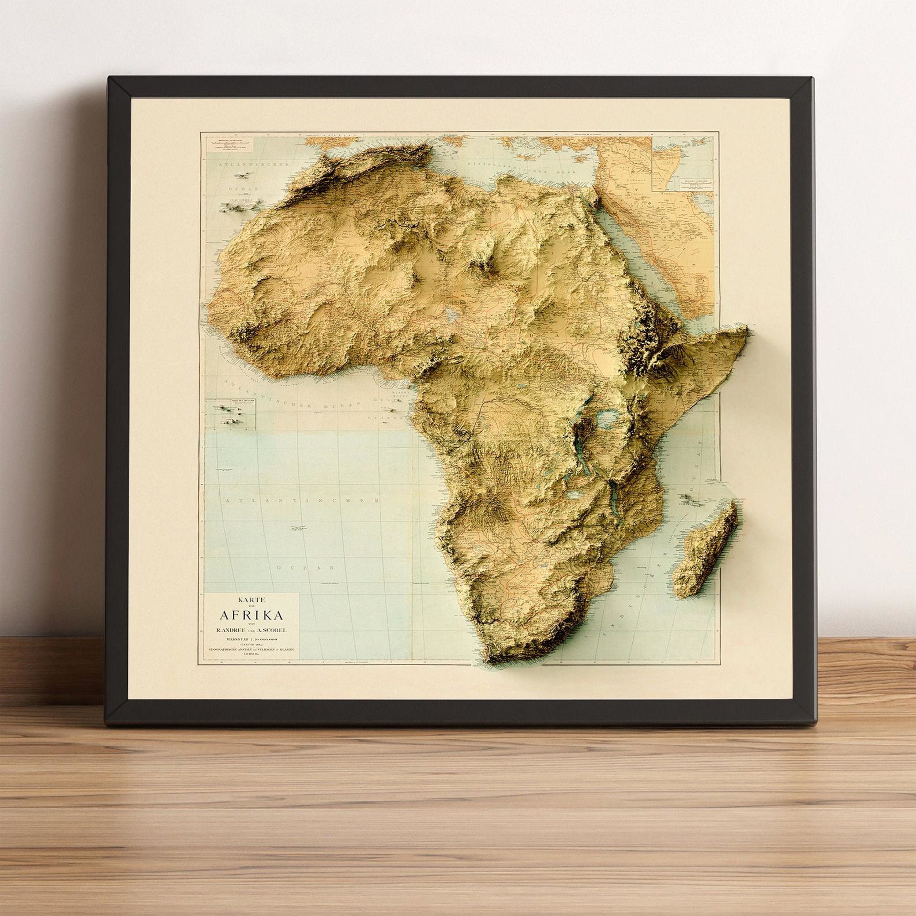 Africa Map, Africa Relief Map, Africa Wall Decor, Africa Vintage Map ...