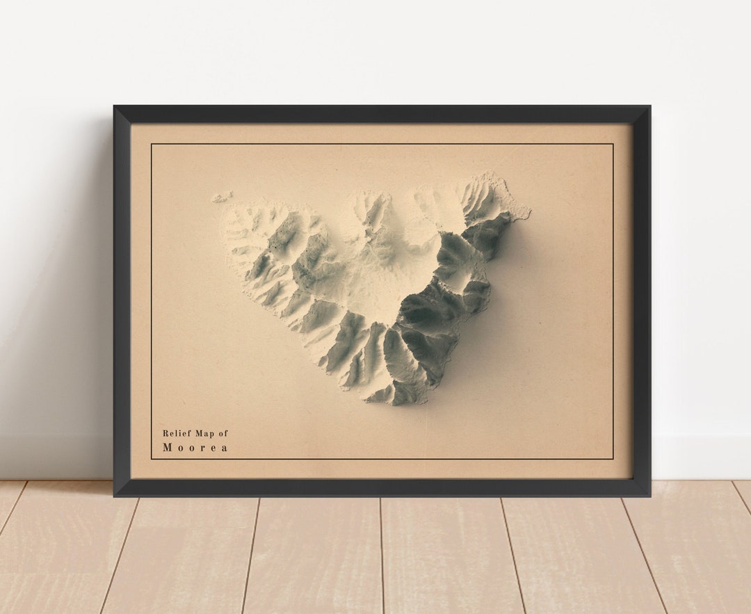 Moorea French Polynesia Map, Moorea Relief Map, Moorea Wall Decor ...