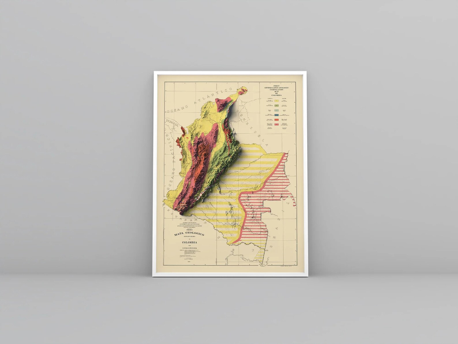 Colombia Vintage Relief Map, Based on 1943 Original | Colombia Wall Art ...