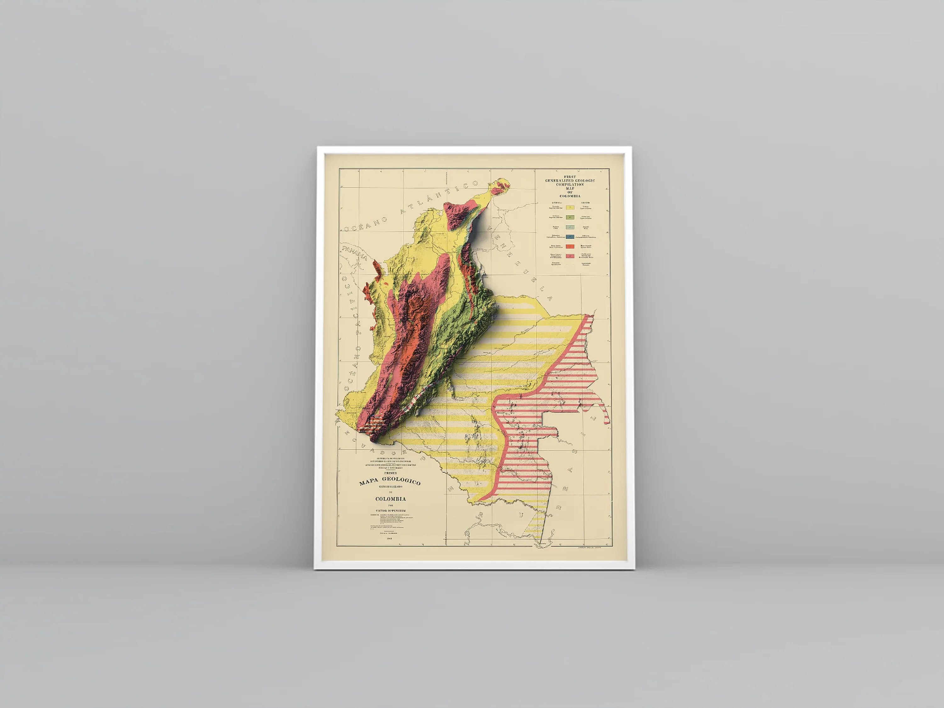Colombia Vintage Relief Map, Based on 1943 Original | Colombia Wall Art ...