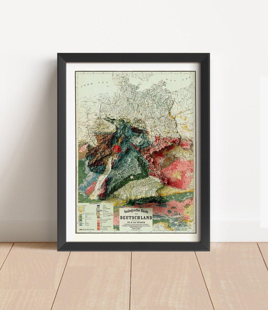 Germany Map (1869), Germany Relief Map, Germany Wall Decor, Germany ...