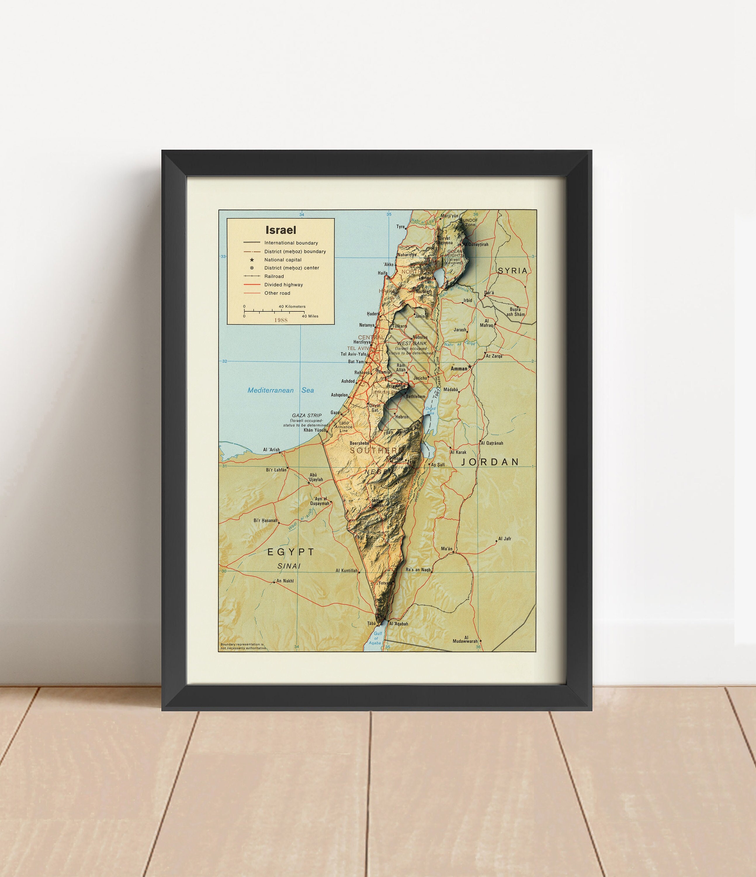 Israel Map 1988, Israel Relief Map, Israel Wall Decor, Israel Vintage ...