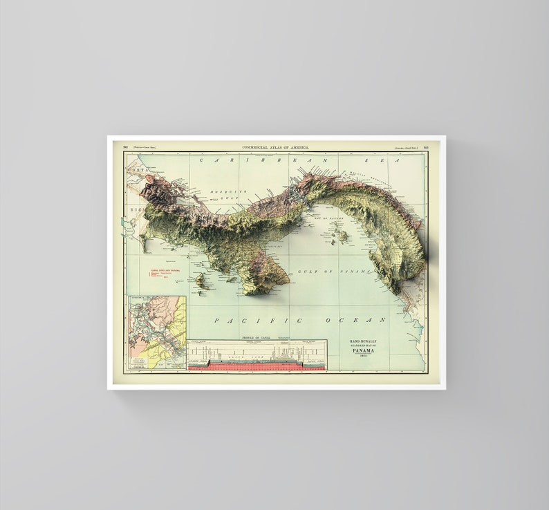 Panama Vintage Relief Map, Based on 1967 Original | Panama Wall Art ...