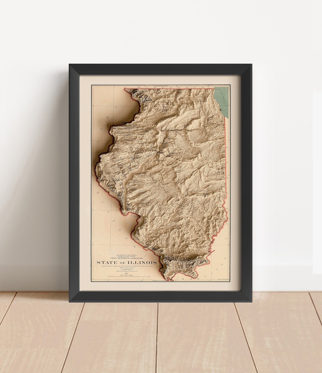 Illinois Vintage Relief Map, Based on 1911 Original | Illinois Wall Art ...
