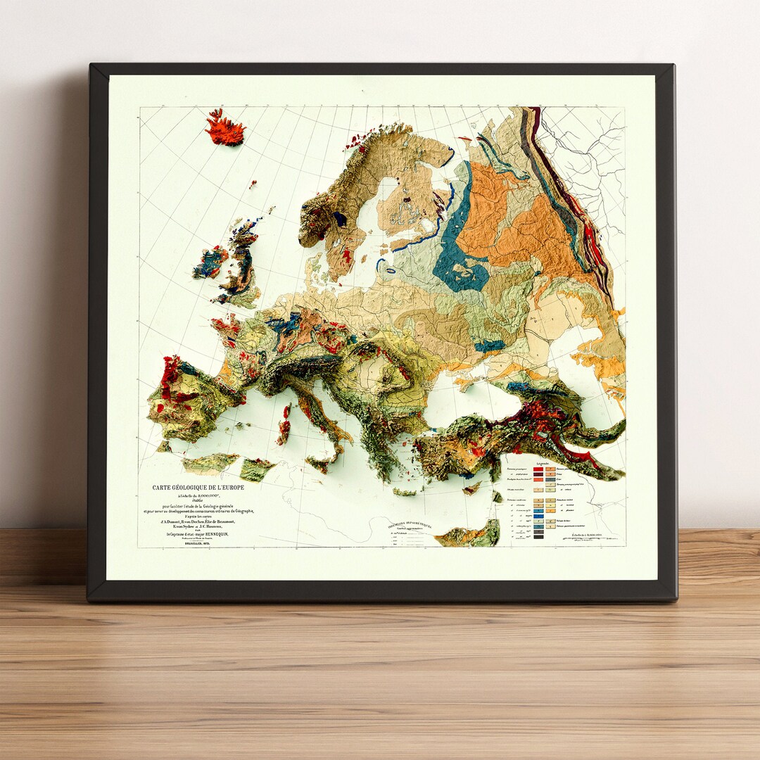 Europe Map Europe Relief Map Vintage Map of Europe Europe Print Europe ...