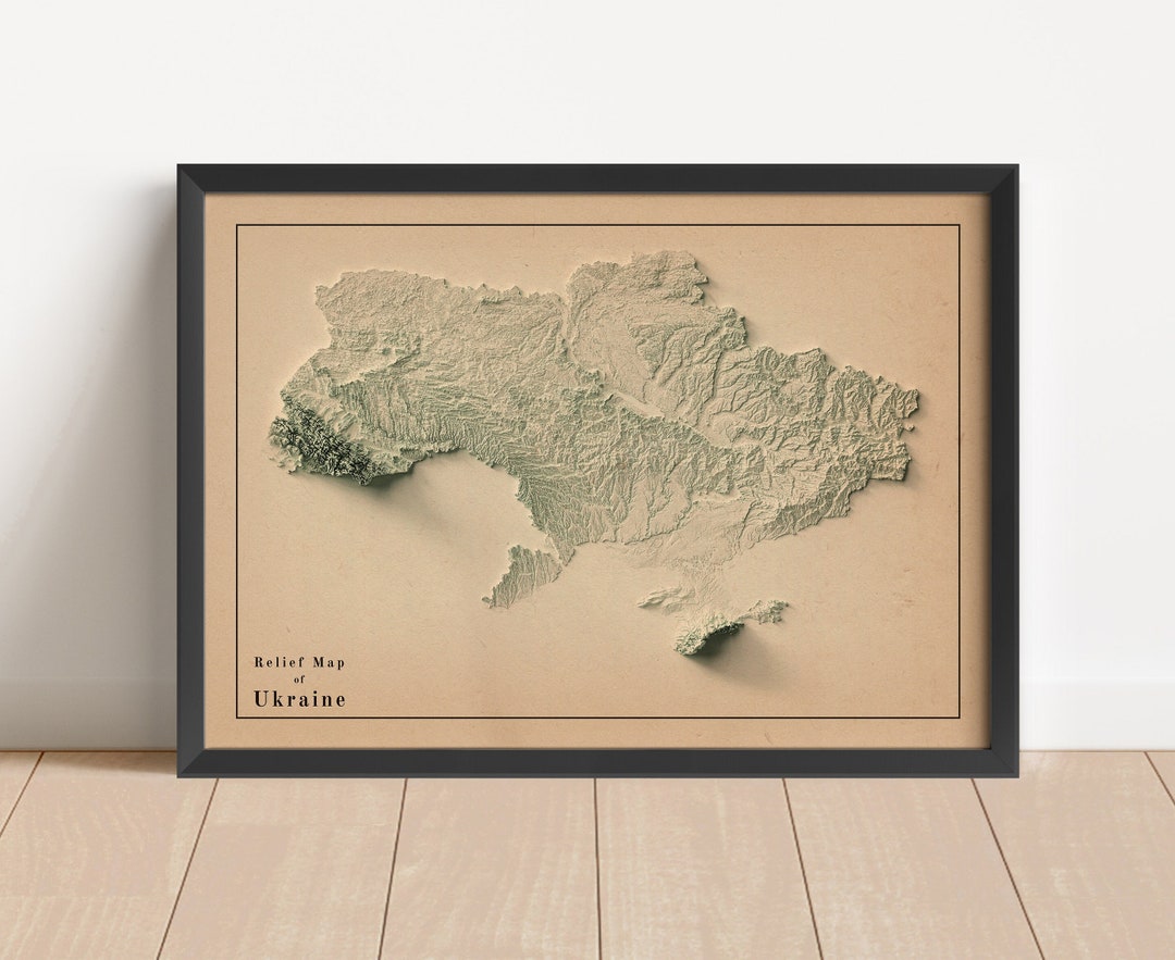 Ukraine Map, Ukraine Relief Map, Ukraine Wall Decor, Ukraine Minimalist ...
