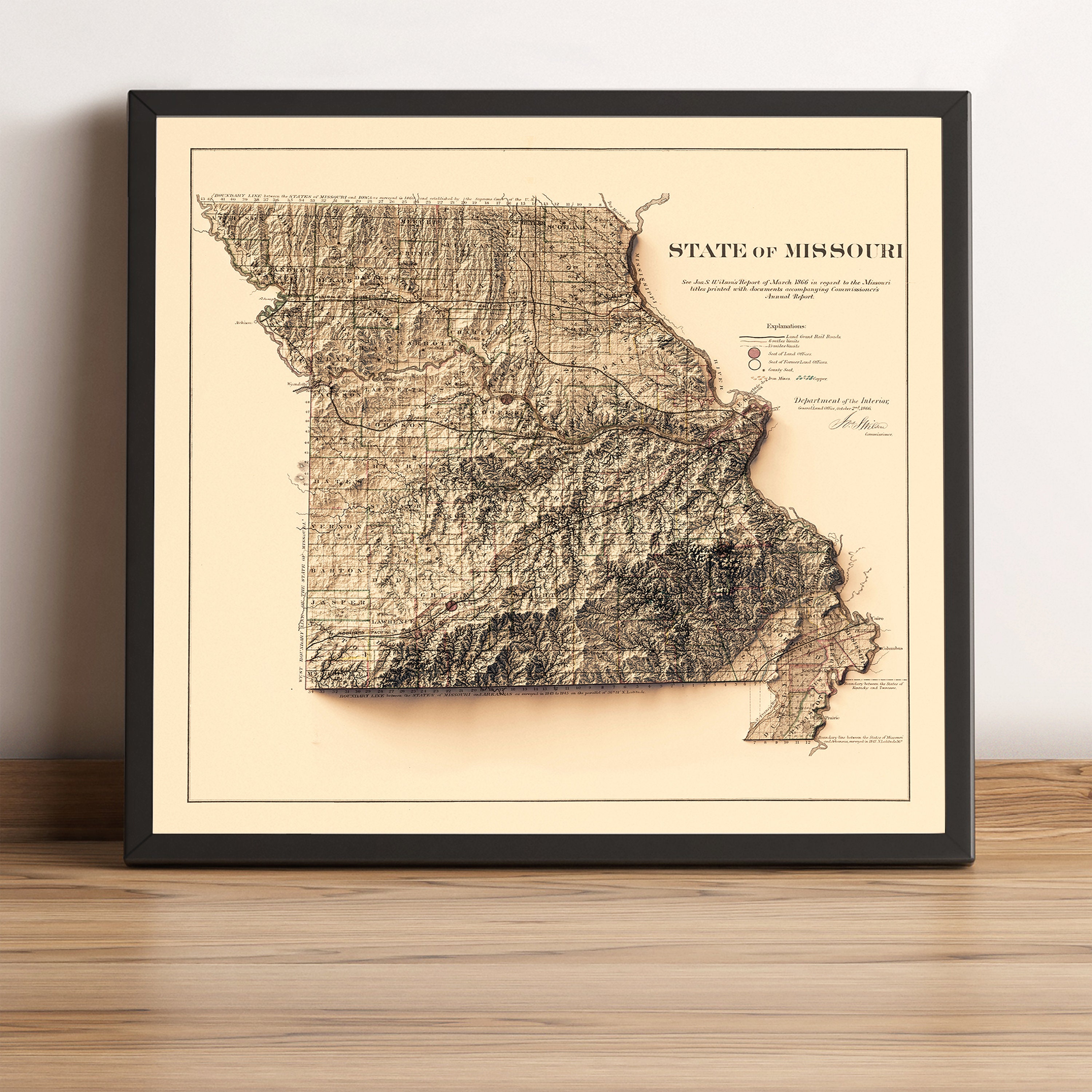 Missouri Vintage Relief Map, Based on 1886 Original | Missouri Wall Art ...