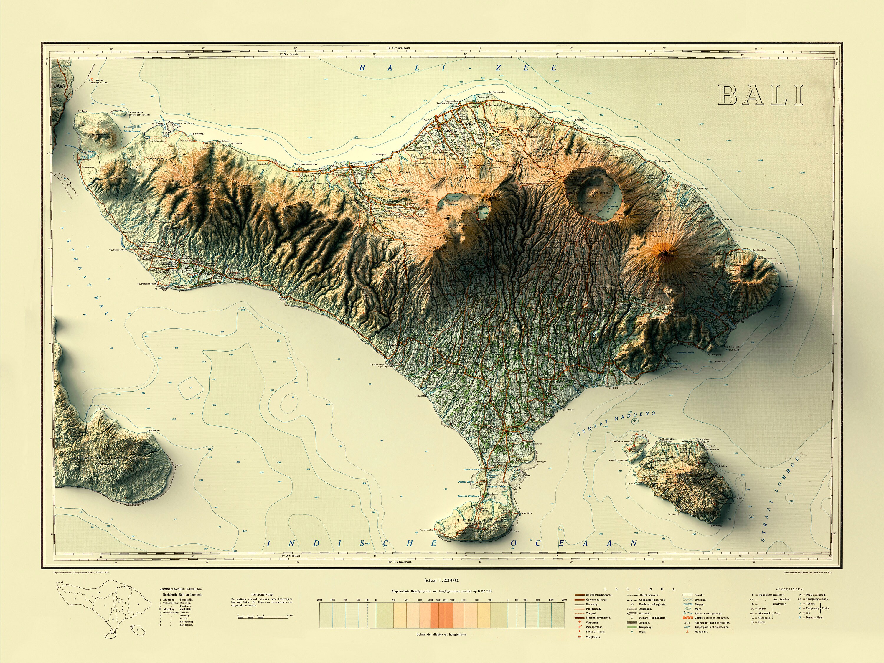 Bali Indonesia Map, Bali Relief Map, Bali Printable Map, Bali Digital ...