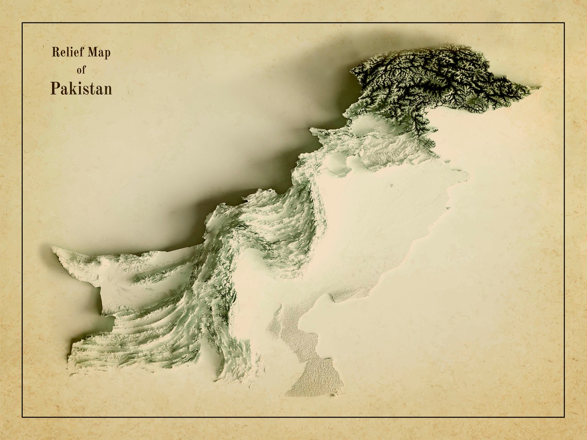 Pakistan Map Pakistan Relief Map Pakistan Topo Map Pakistan Print ...