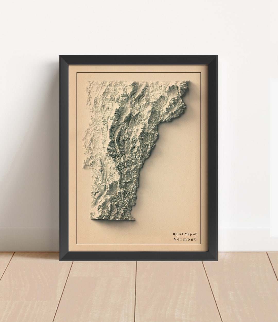 Vermont Minimalist Relief Map | Vermont Wall Art | Vermont Framed Print ...