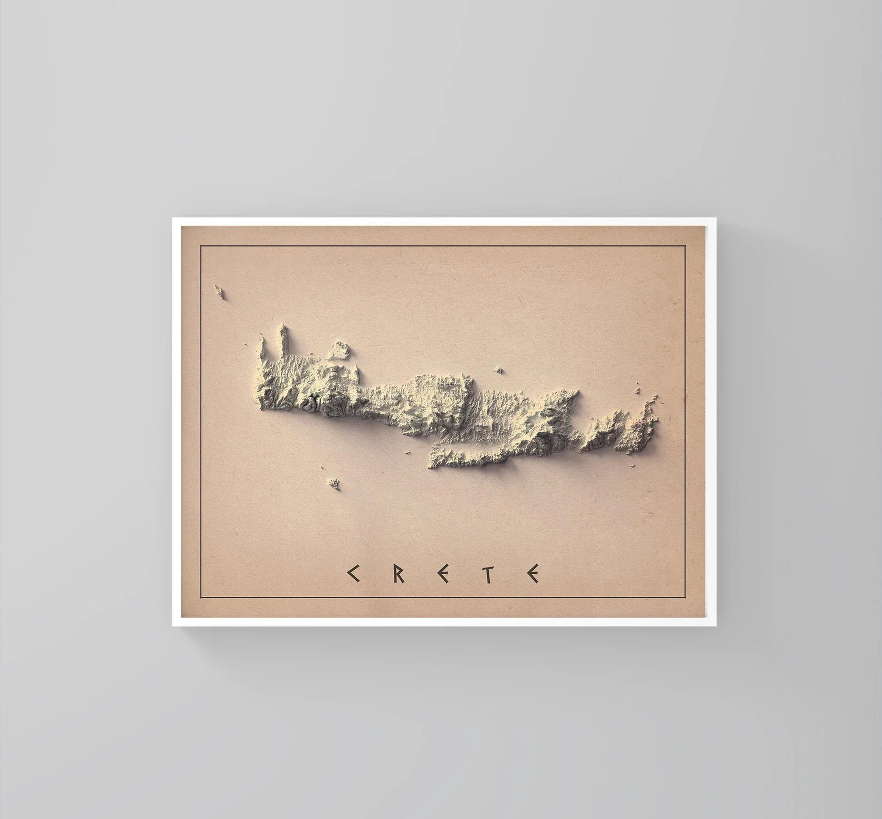 Crete Greece Map, Crete Relief Map, Crete Wall Decor, Crete Minimalist ...