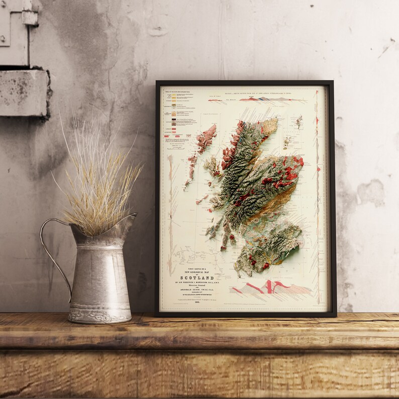 Scotland Map Scotland Geological Map Scotland 3D Map - Etsy