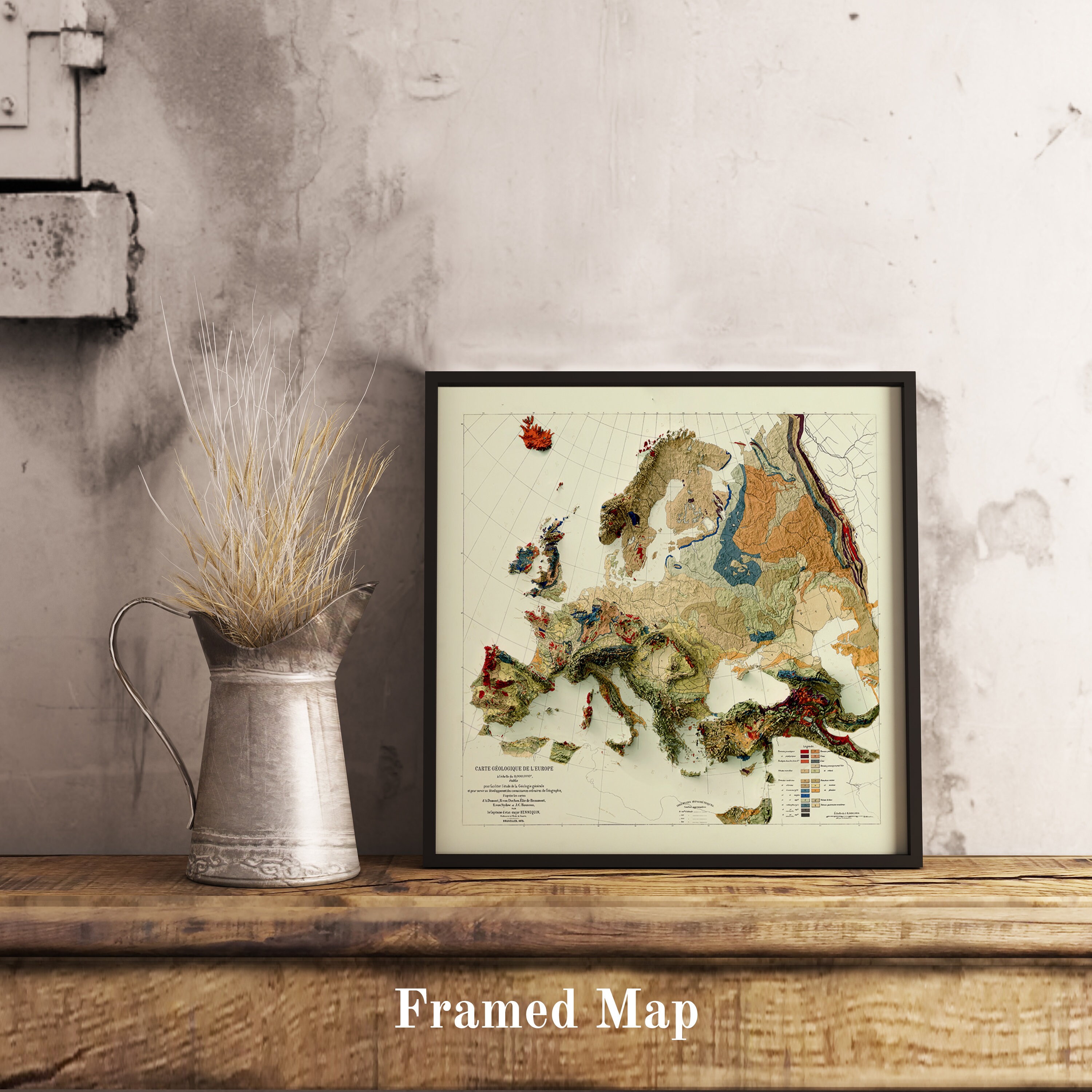 Europe Map Europe Relief Map Vintage Map of Europe - Etsy