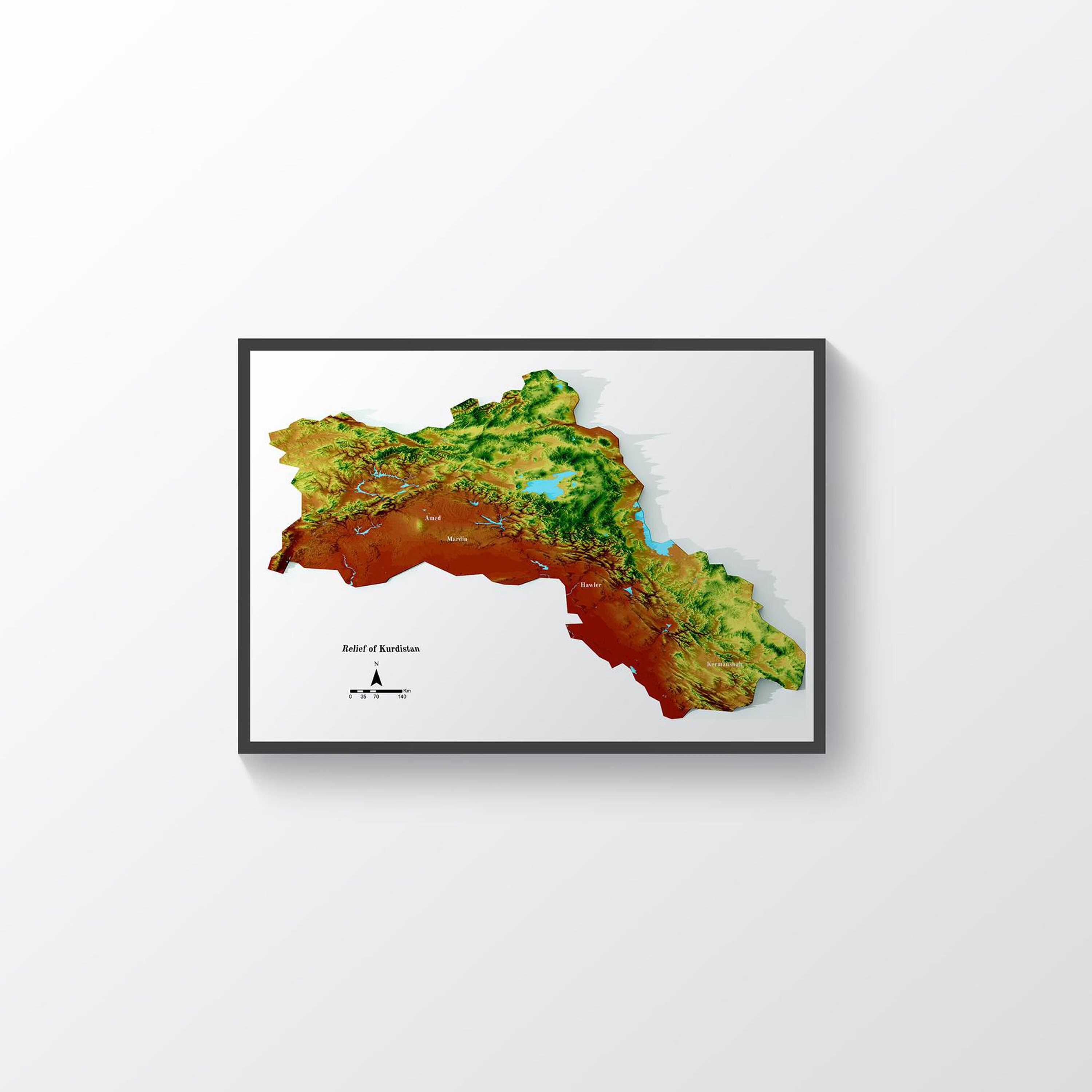 Kurdistan Minimalist Relief Map | Kurdistan Wall Art | Kurdistan Framed ...