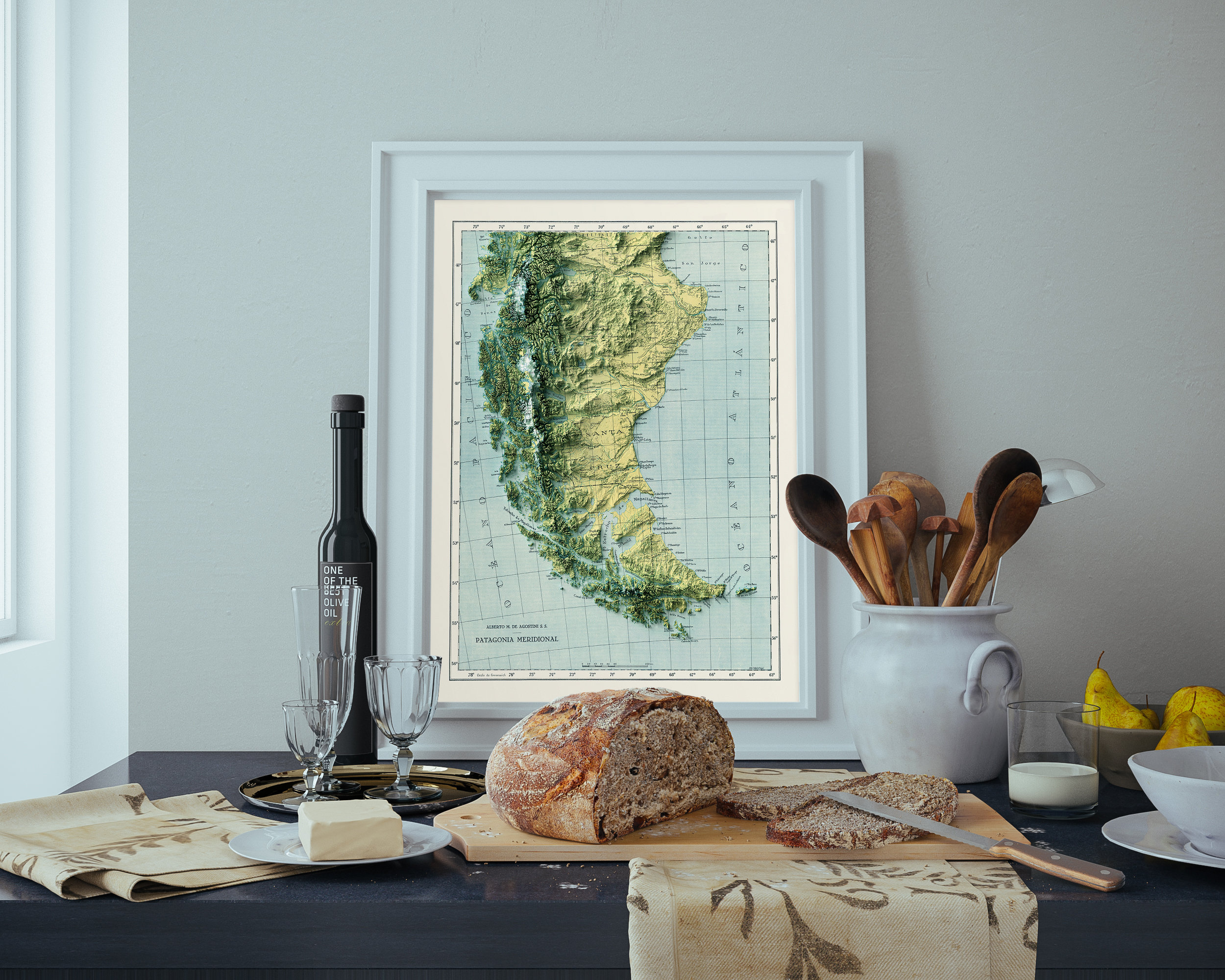 Patagonia Map, Patagonia Shaded Relief Map, Patagonia Wall Art sold by ...