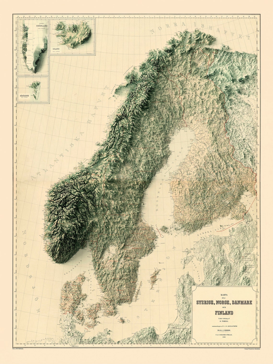 Scandinavia Map Scandinavia Relief Map Scandinavia Vintage Map ...