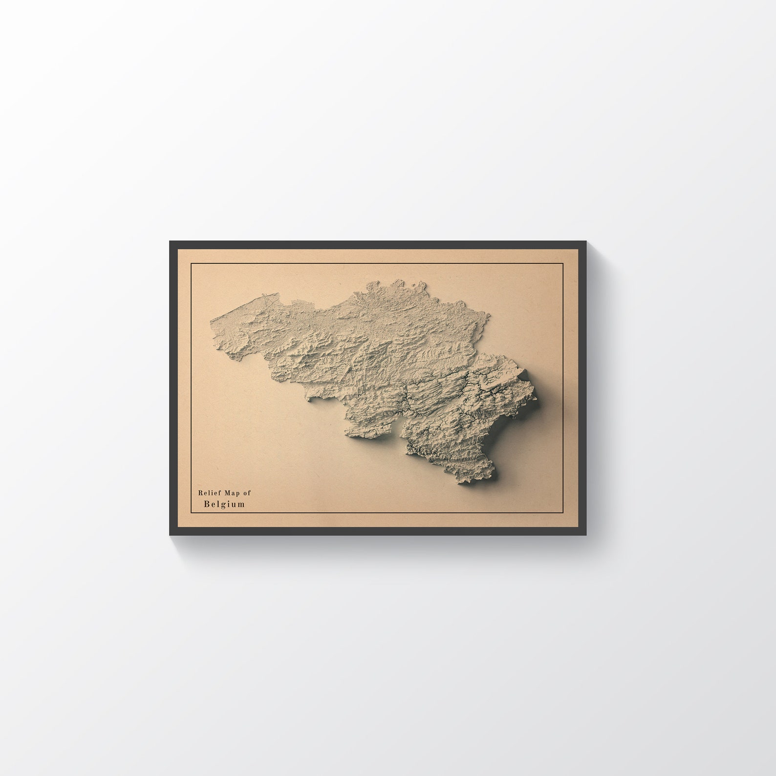 Belgium Minimalist Relief Map | Belgium Wall Art | Belgium Framed Print ...