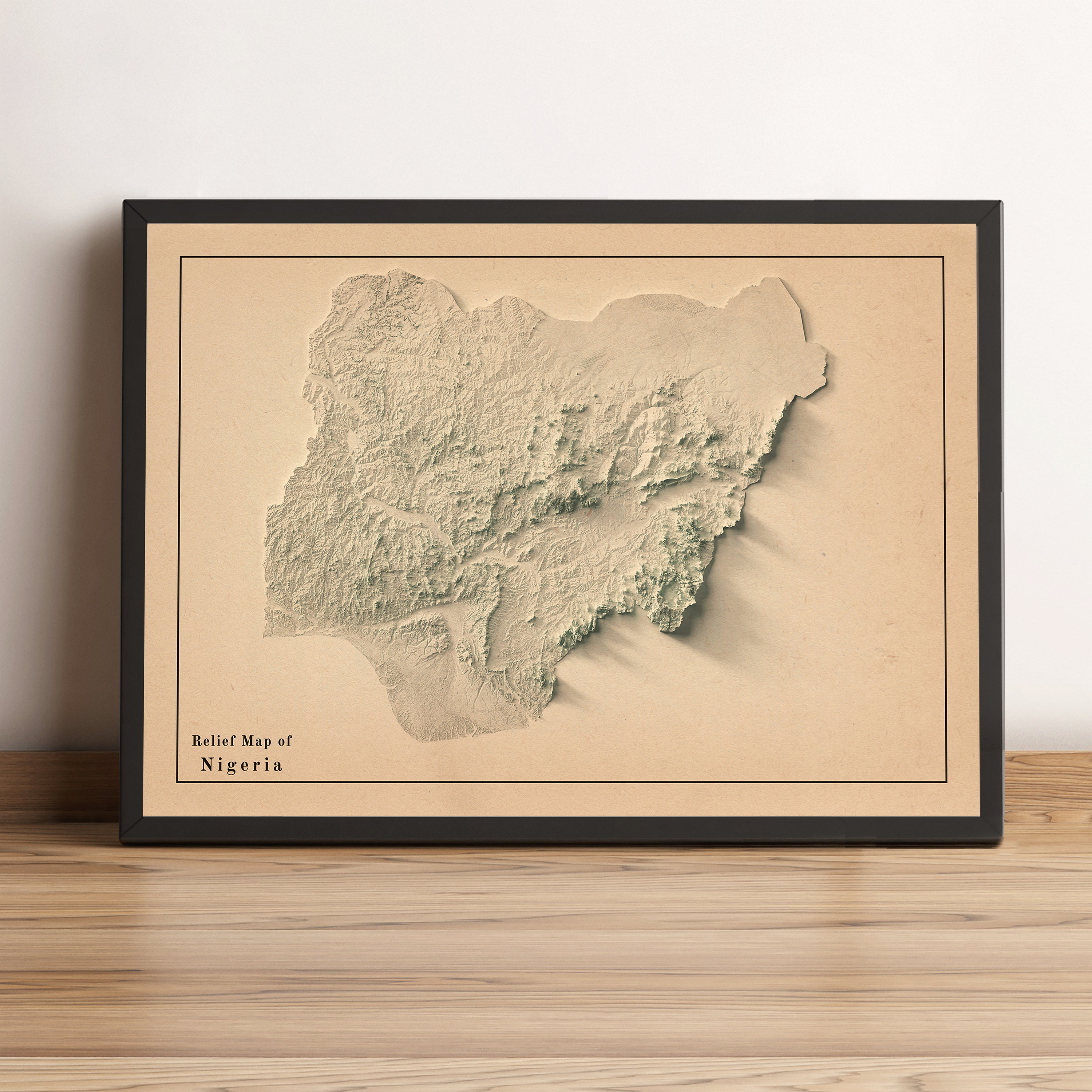 Nigeria Minimalist Relief Map | Nigeria Wall Art | Nigeria Framed Print ...