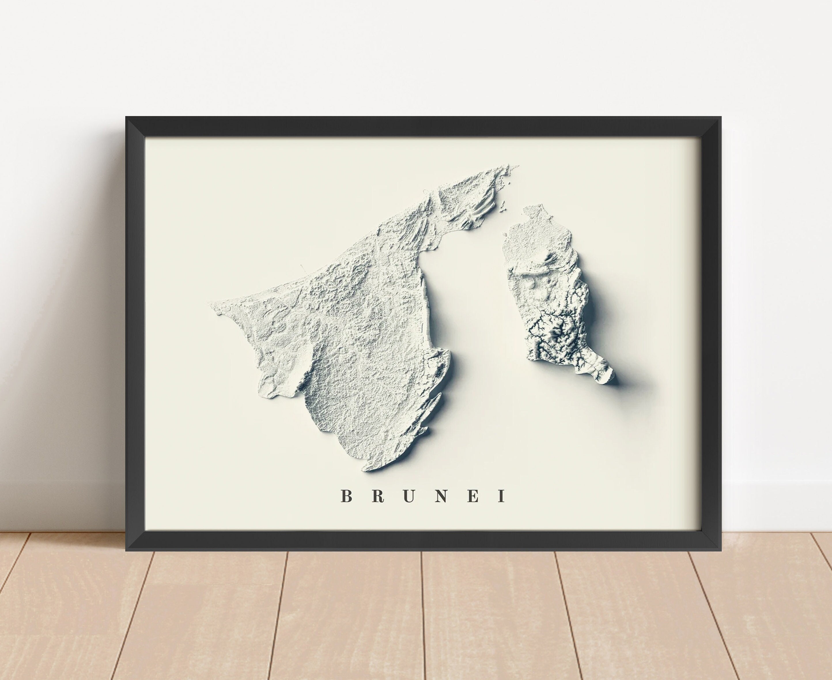 Brunei Map, Brunei Relief Map, Brunei Wall Decor, Brunei Minimalist Map ...