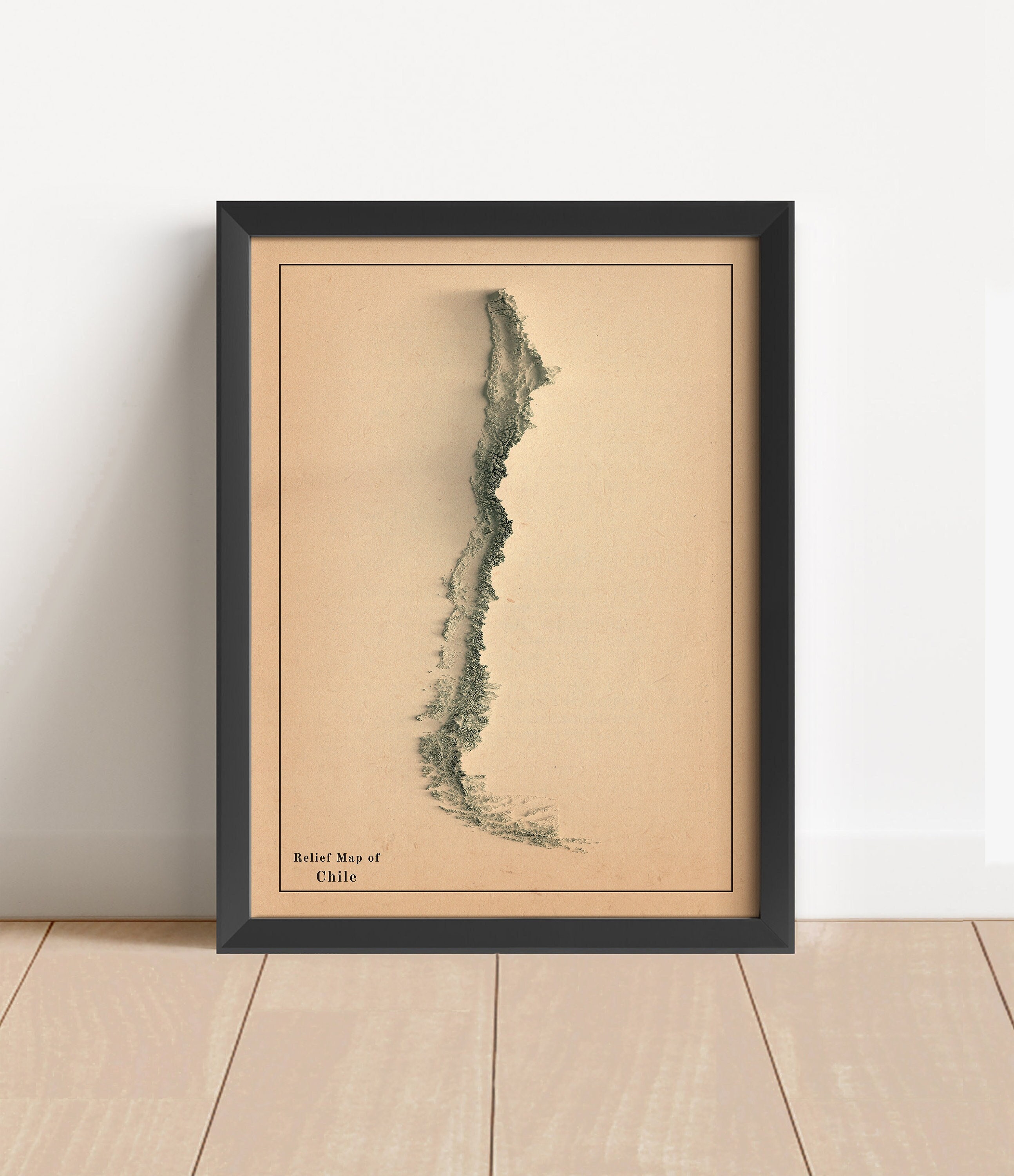 Chile Minimalist Relief Map | Chile Wall Art | Framed Chile Print ...